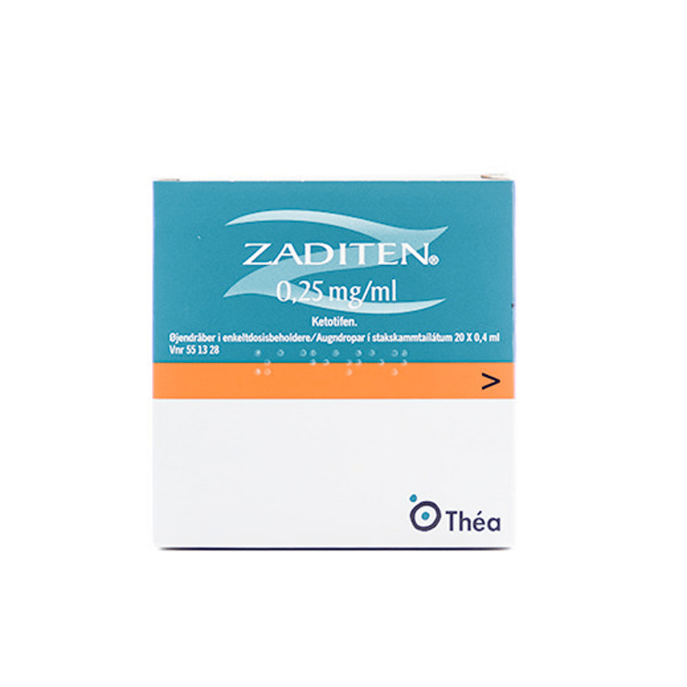 Zaditen øjendråber 0,25 mg/ml | 20x0,4 ml. | Med24.dk