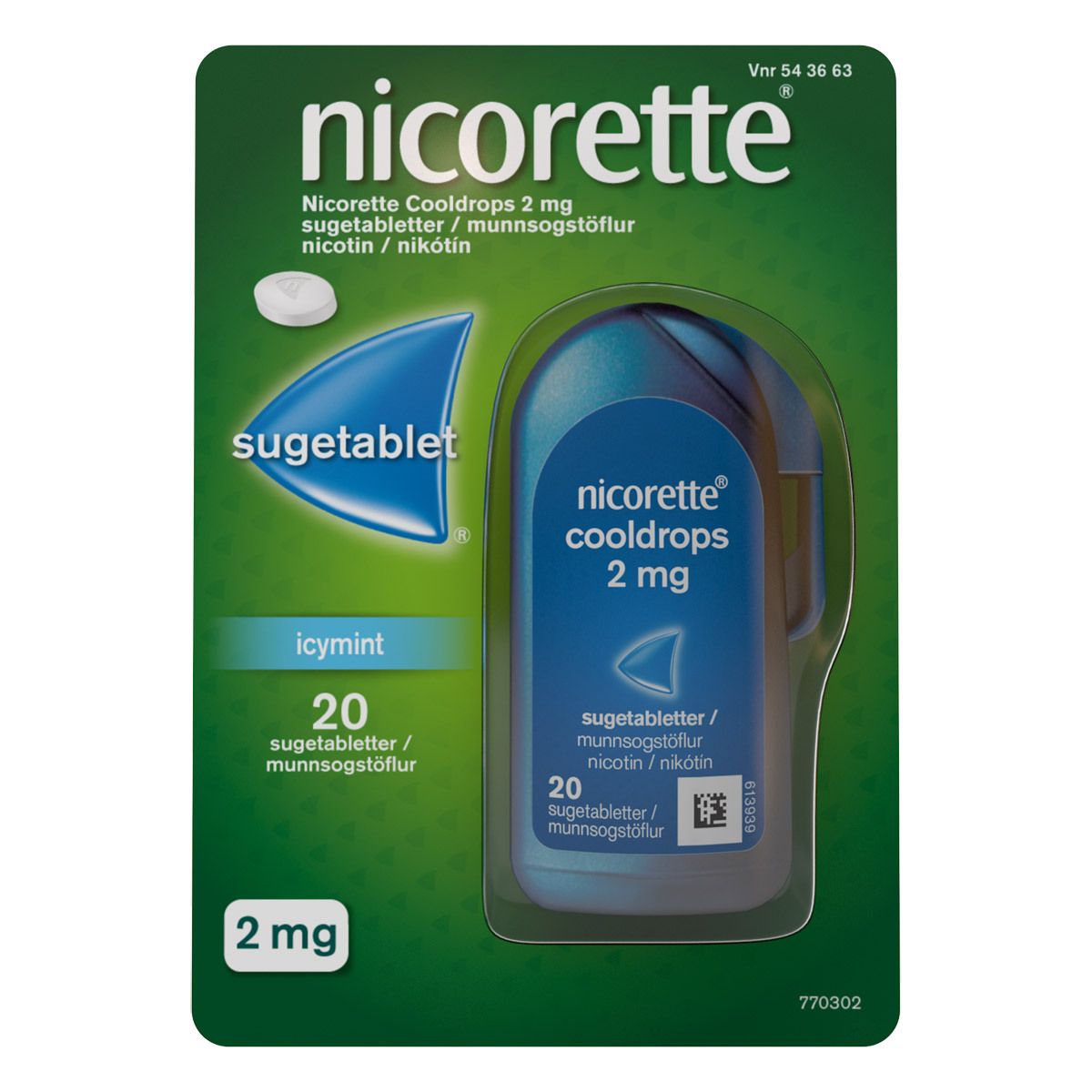 Nicorette Cooldrops Icy mint 2 mg - 20 sugetabletter - Med24.dk