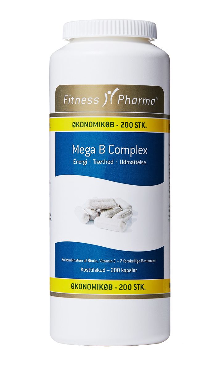 Køb Fitness Pharma Mega B Complex - 200 kaps. billigt hos Med24.dk
