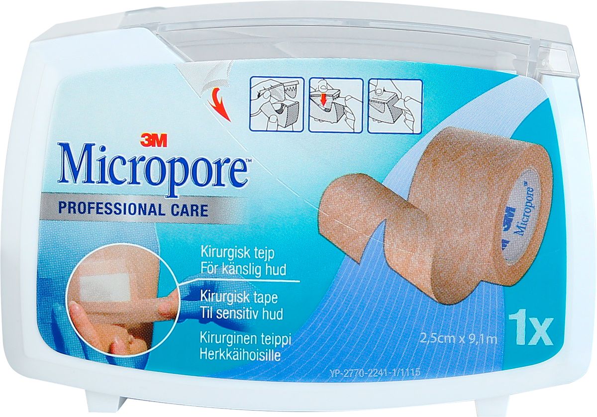Micropore tape m. dispensor beige - 2,5 cm x 9,1 m - Med24.dk