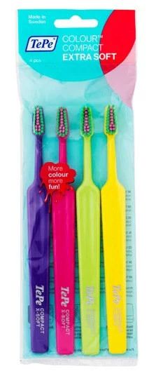 Køb TePe Colour Compact tandbørster 4 stk hos Med24.dk