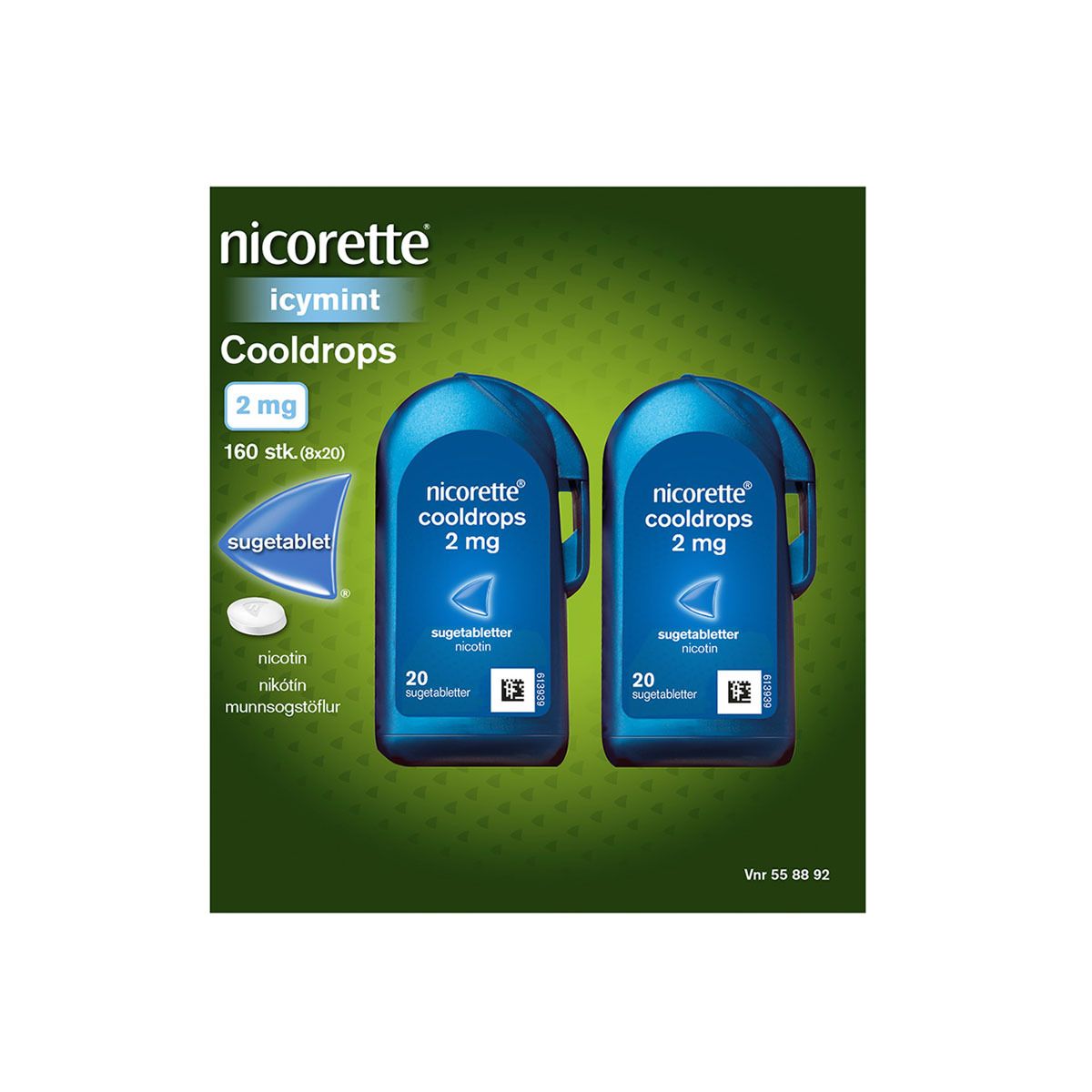 Nicorette Cooldrops Icy mint 2 mg - 160 sugetabletter - Med24.dk