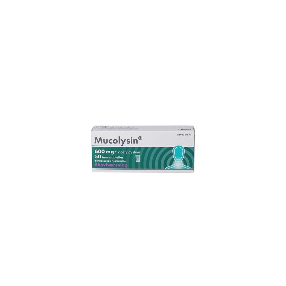 Mucolysin Skovbær 600 mg - 50 brusetabletter - Med24.dk