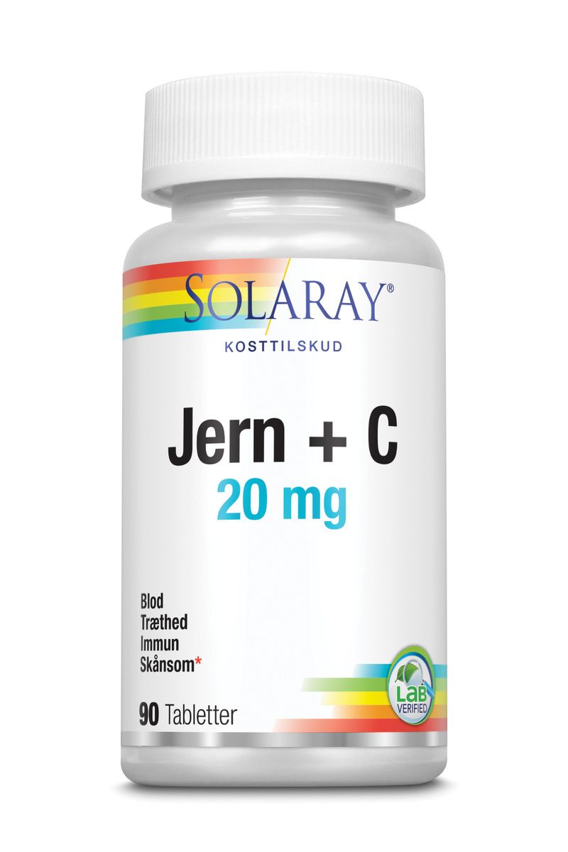 Køb Solaray Jern+C 20 mg - 90 tabl. billigt hos Med24.dk