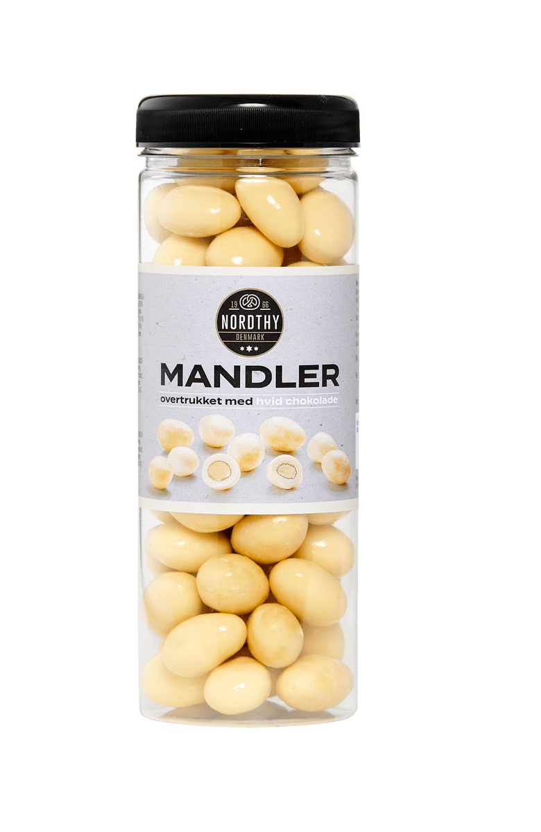 Køb Nordthy Mandler Hvid Chokolade - 325 g. hos Med24.dk
