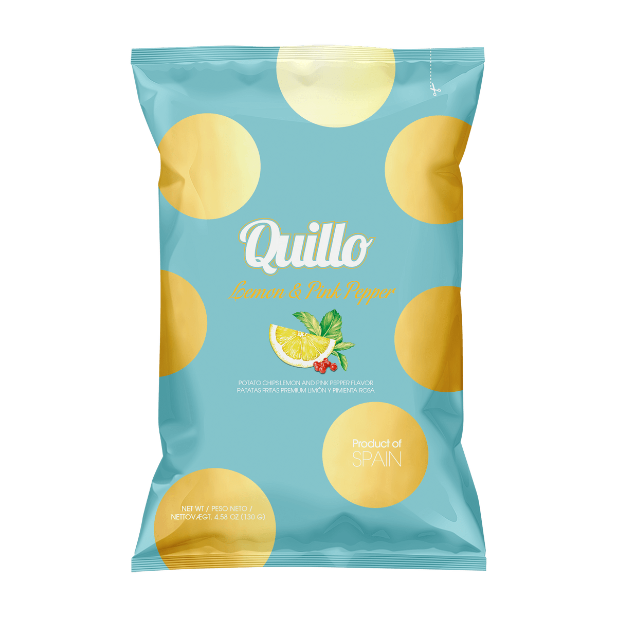 Køb Quillo Lemon & Pink Peber Chips - 45 g hos Med24.dk