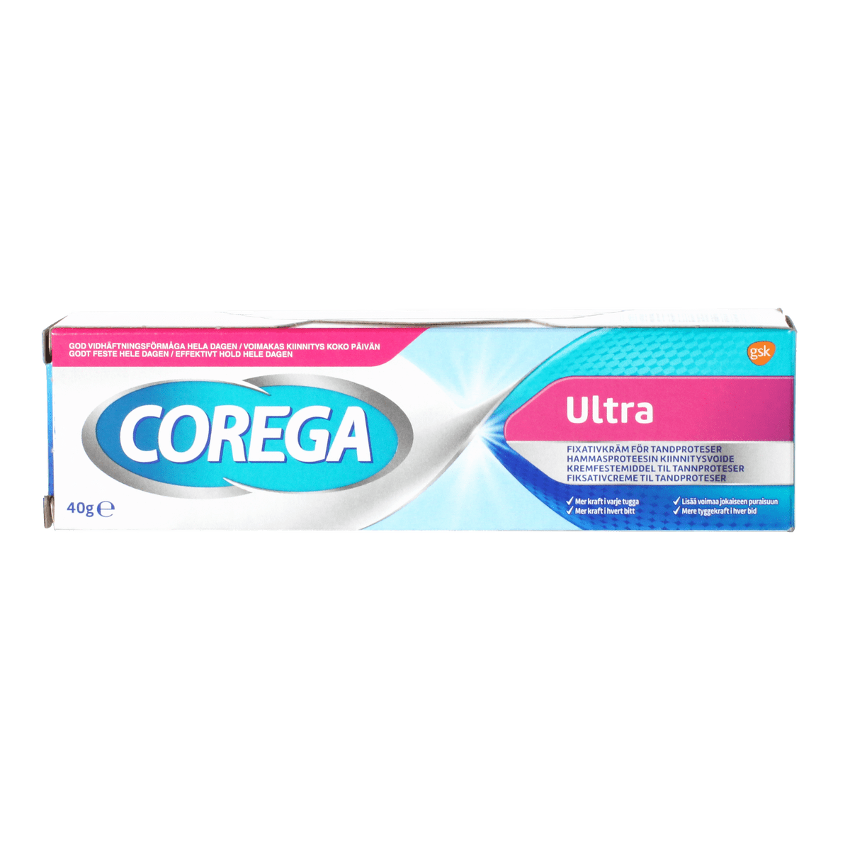 Køb Corega Ultra Creme til protese-fastholdelse 40g hos Med24.dk