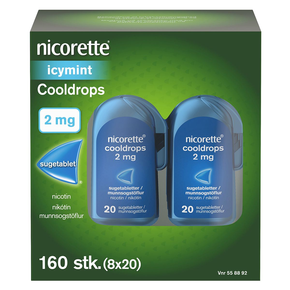 Køb Nicorette Cooldrops Icy Mint 2 mg - 160 sugetabl. hos Med24.dk