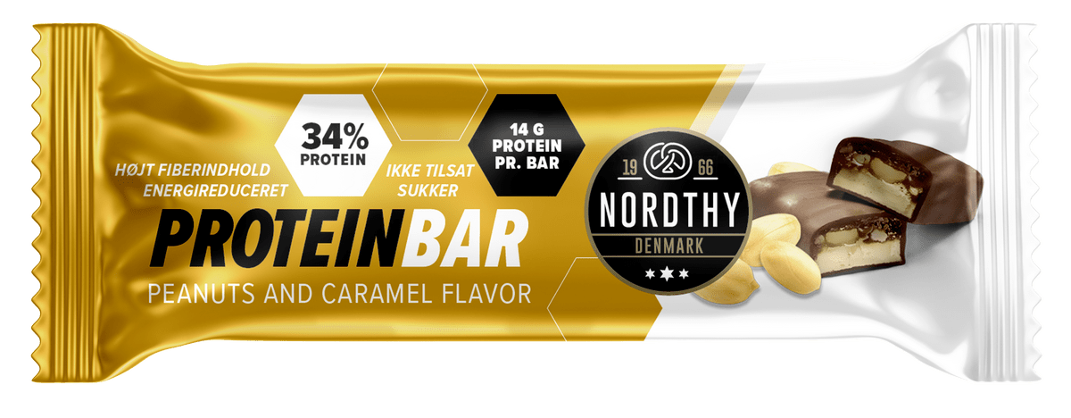 Køb Nordthy Protein Bar Peanut Caramel - 45 g | Med24.dk