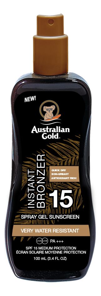 Australian Gold Instant Bronzer Sunscreen Spray Gel SPF15 | Med24.dk