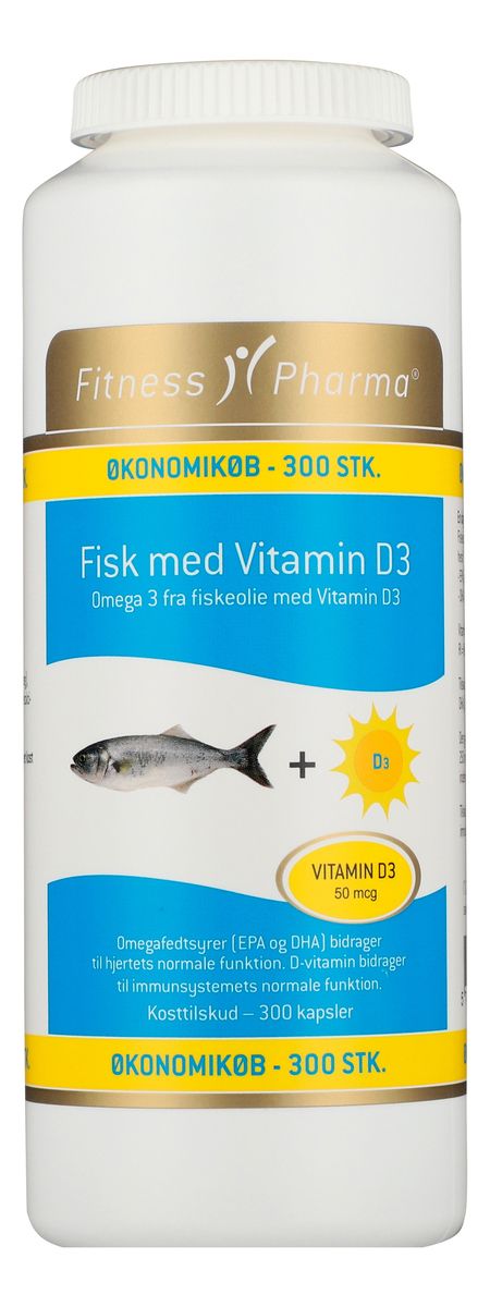 Køb Fitness Pharma Fisk med Vitamin D3 - 300 kaps. - hos Med24.dk