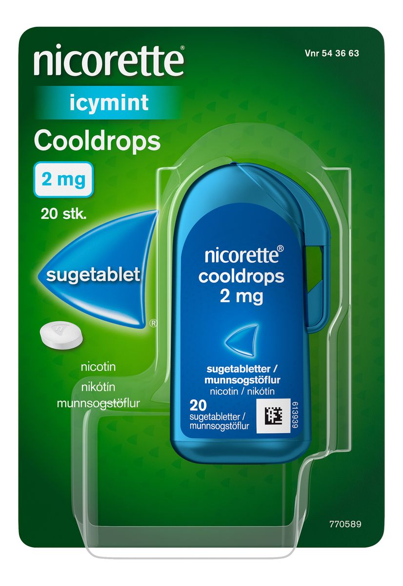 Køb Nicorette Cooldrops Icy Mint 2 mg - 20 sugetabl. hos Med24.dk