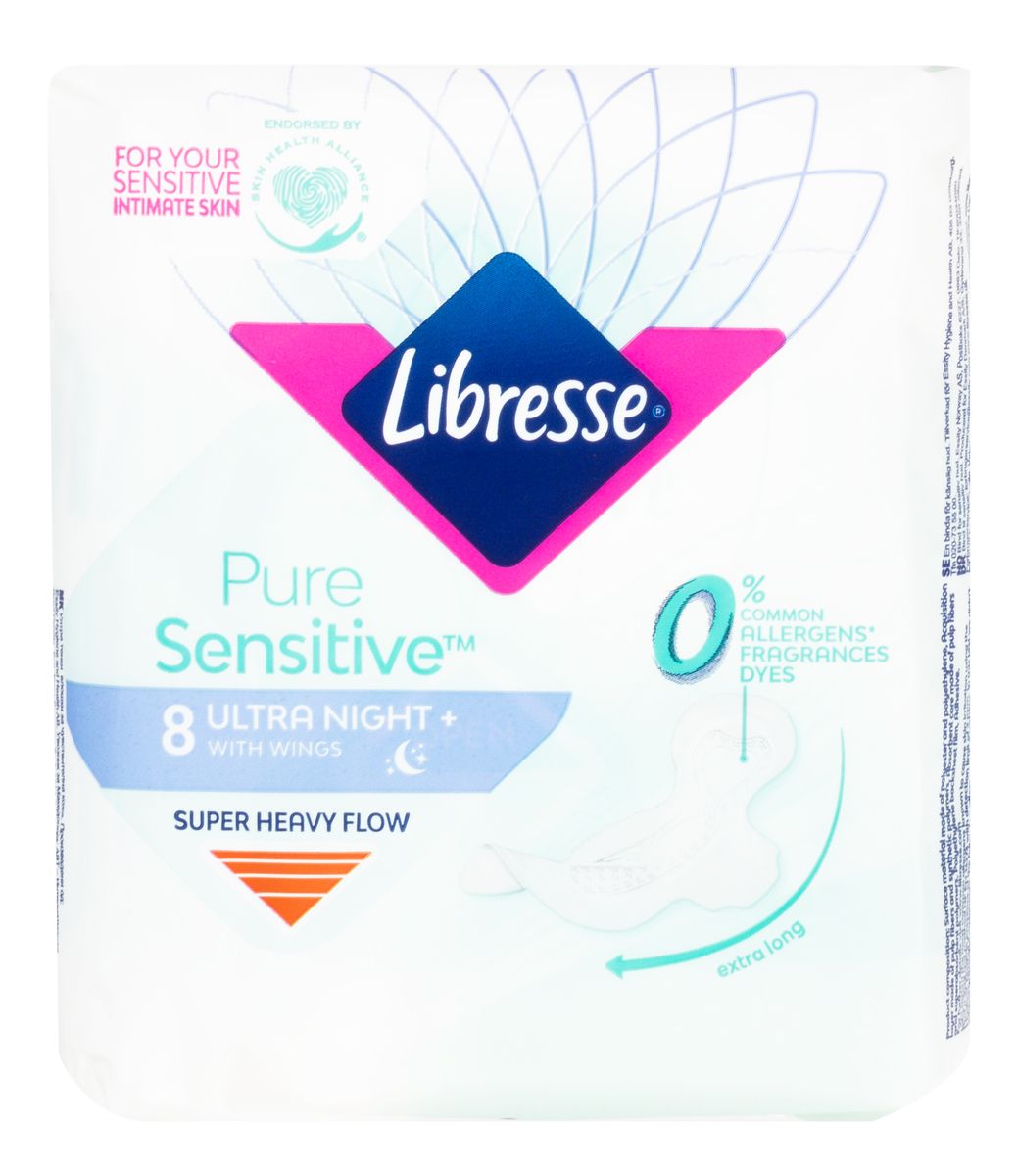 Køb Libresse Pure Sensitive Ultra Night+Wings - 8 stk. hos Med24.dk