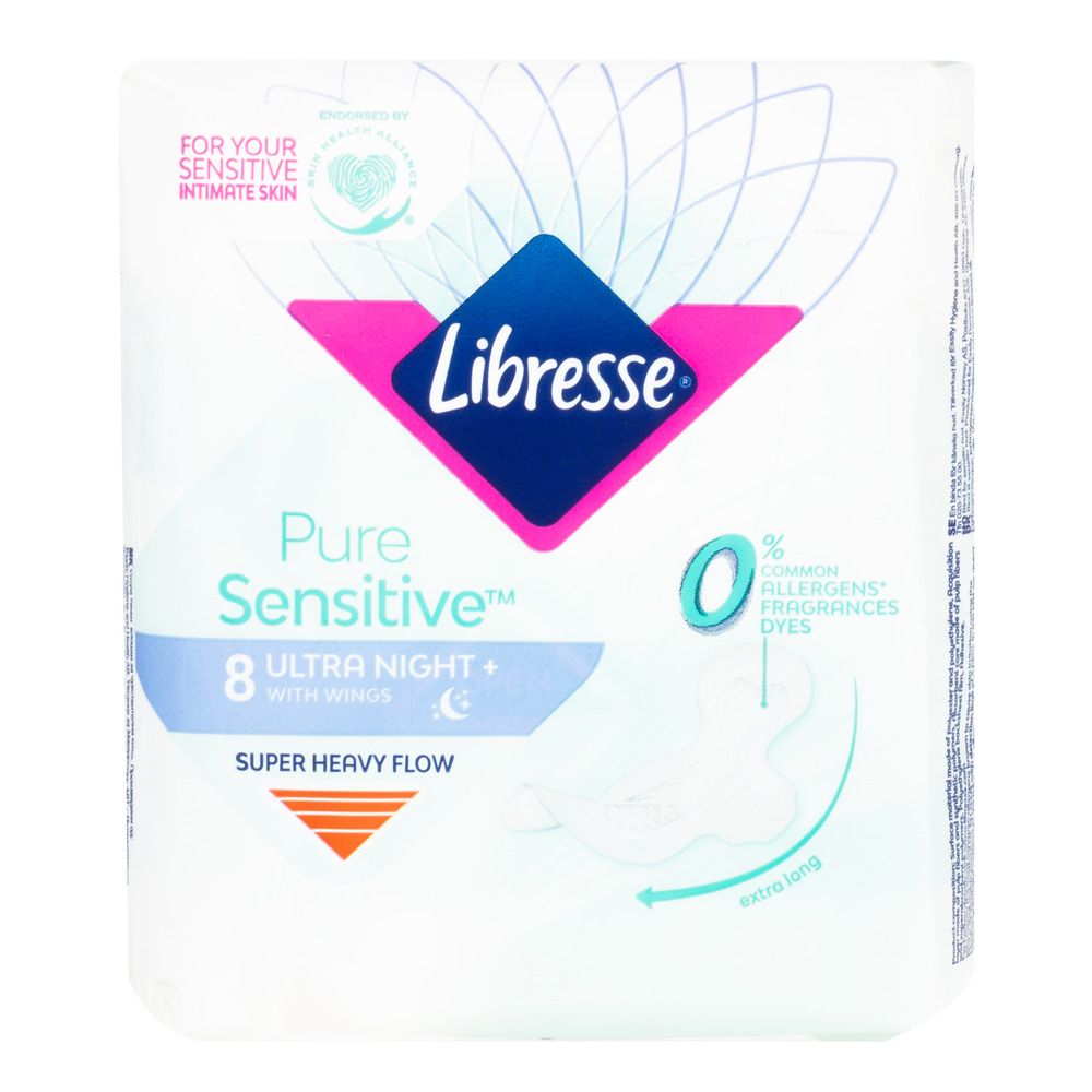 Køb Libresse Pure Sensitive Ultra Night+Wings - 8 stk. hos Med24.dk