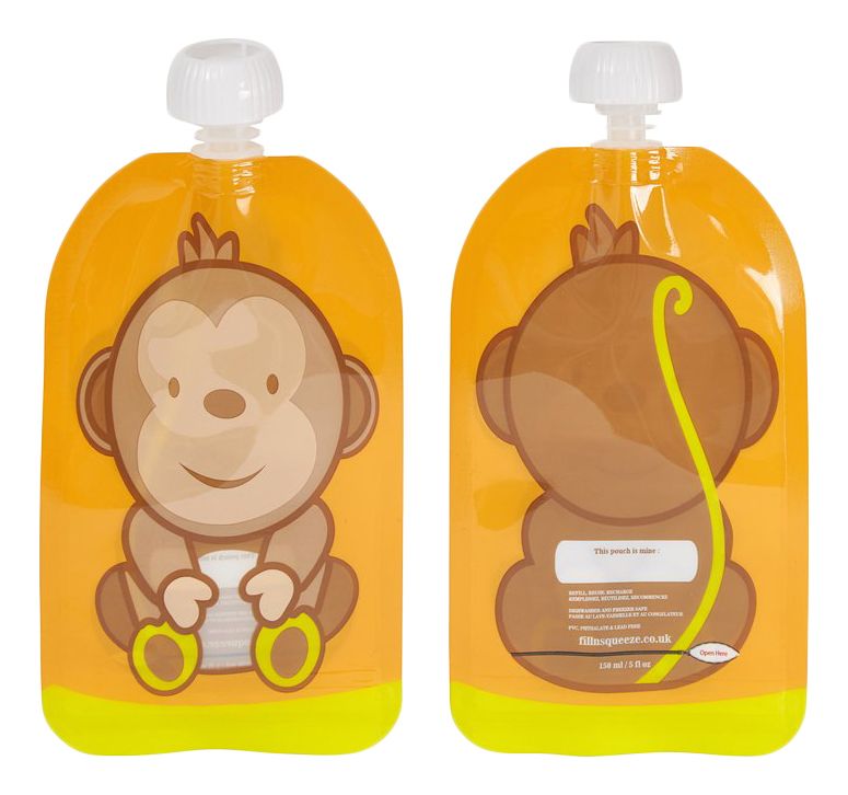 Fill n Squeeze Refill Baby Food Pouches Monkey 6 stk. | Med24.dk
