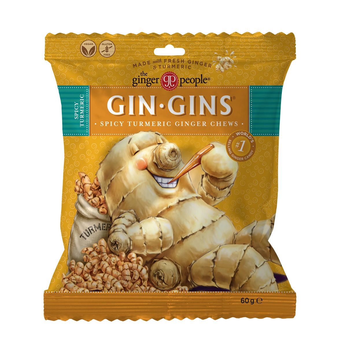 The Ginger People Spicy Turmeric Ginger Chews - 60 g - Med24.dk