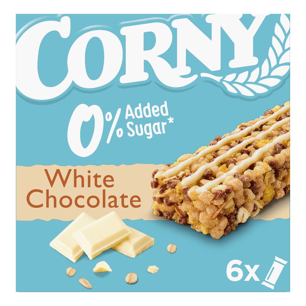Køb Corny 0% Added Sugar White Chocolate 6 x 20 g | Med24.dk