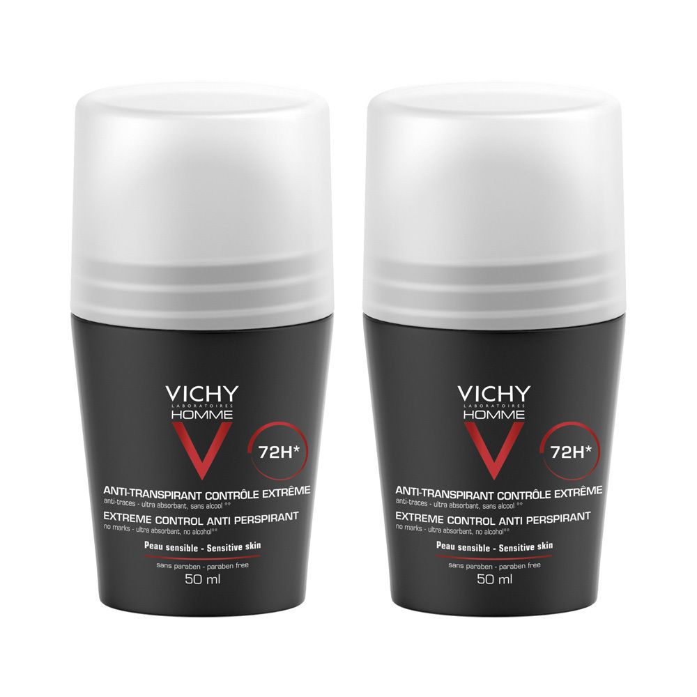 Køb Vichy Homme Antiperspirant Deo Roll-On 72h 2 pak | Med24.dk