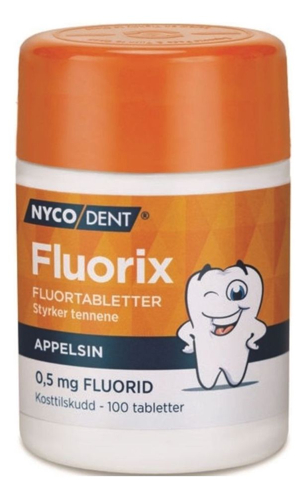 Køb Nycodent Fluorix 0,5 mg Appelsin - 100 tabl. billigt hos Med24.dk