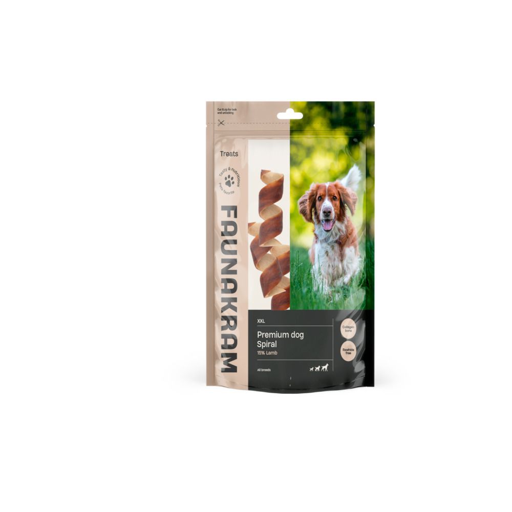 Køb Faunakram XXL Premium hundesnack spiral m. lam - 450 g.