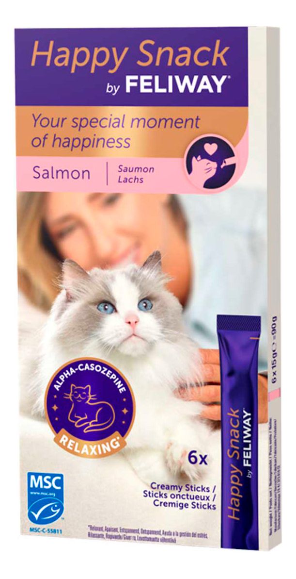 Køb Feliway Happy Snack - Laks - 6x15 g. hos Med24.dk