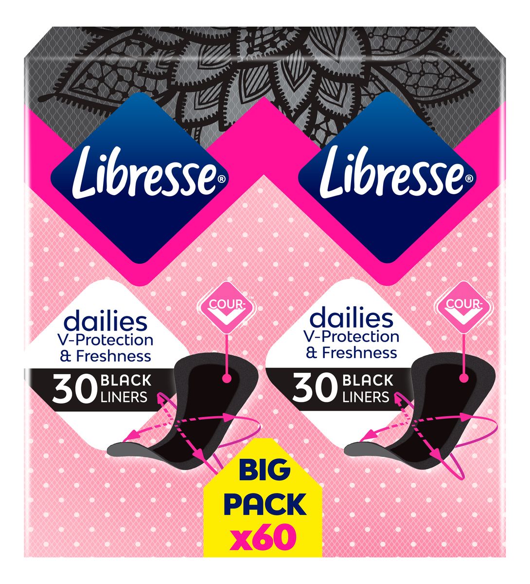 Køb Libresse Regular Black Big Pack - 60 stk. | Med24.dk