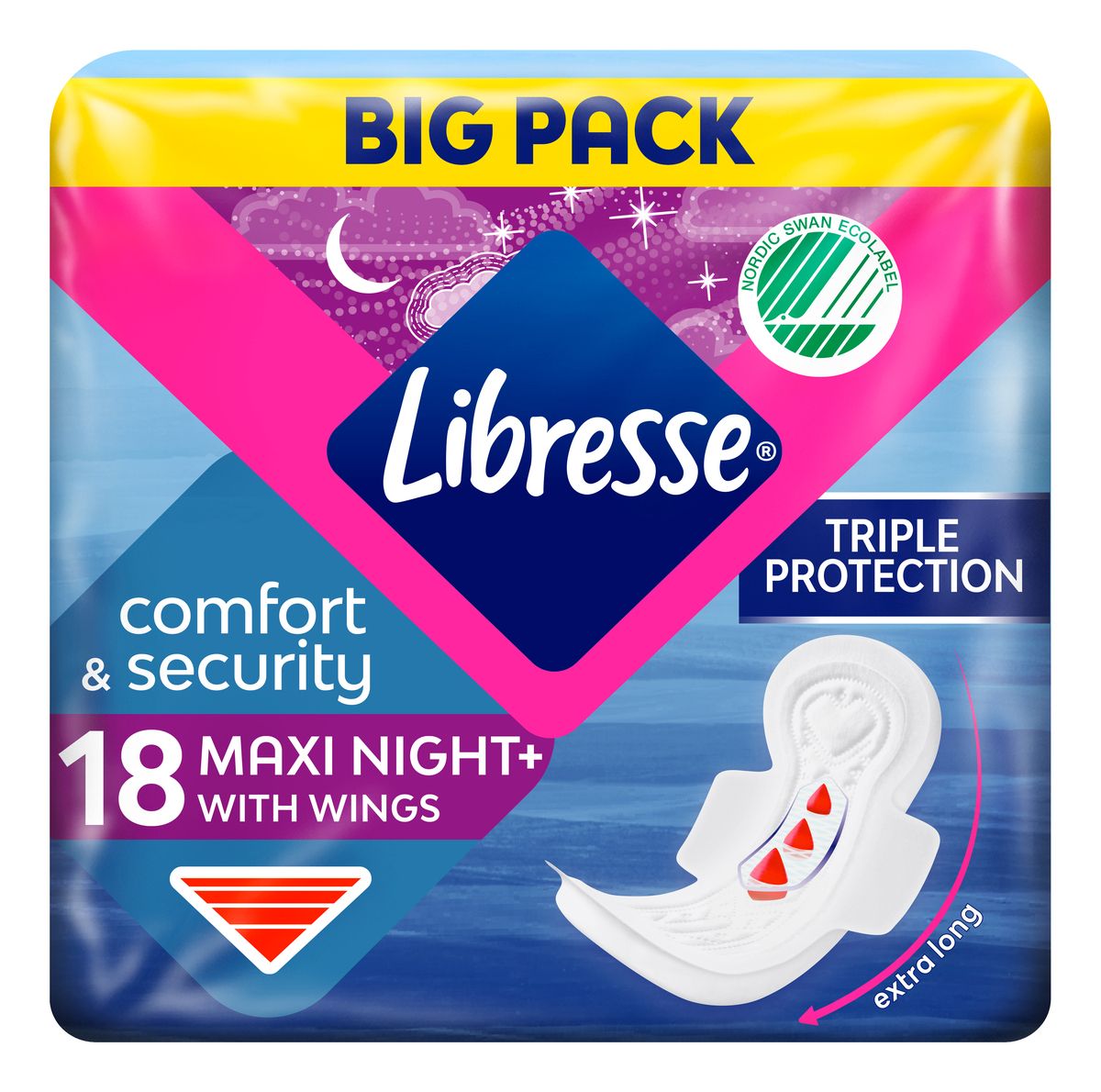 Køb Libresse Maxi Night Wing Big Pack - 18 stk. | Med24.dk